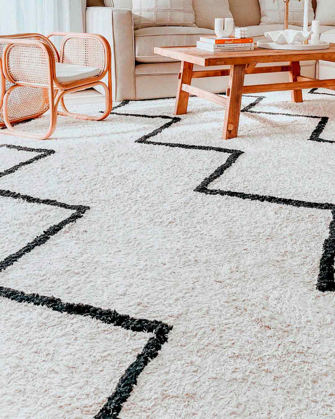 Hayley Black and Ivory Tribal Washable Berber Rug